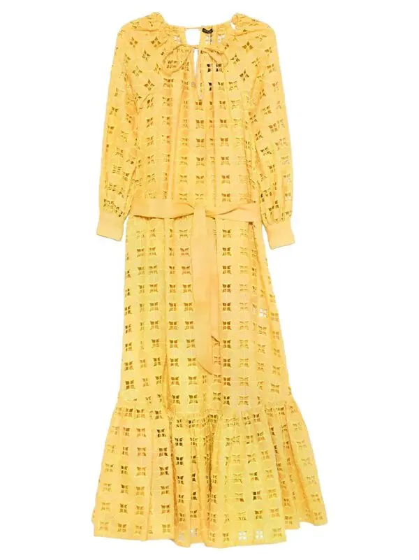 Kiton Eyelet-embroidered Tiered Maxi Dress - Yellow