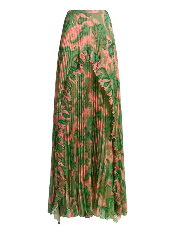 Etro Pleated Ruffled Maxi Skirt - Green