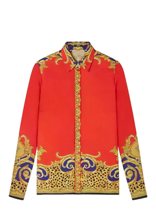 Versace Silk Cheetah Barocco Shirt - Red
