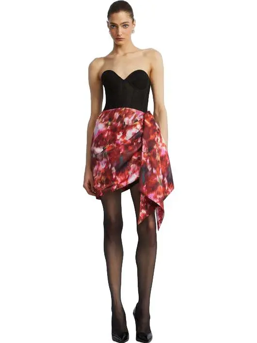 Bcbgmaxazria Floral Wrap Mini Dress - Black & Washed Floral Chilli