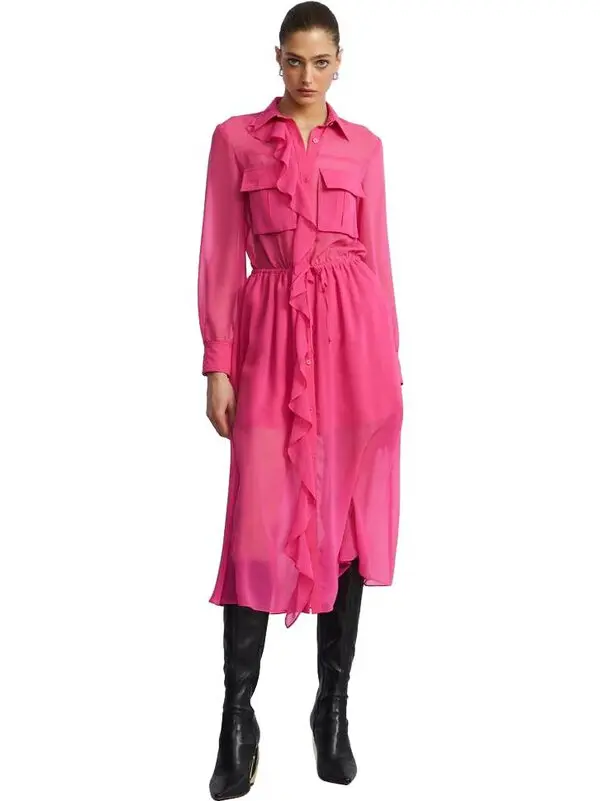 Bcbgmaxazria Solid Ruffle Shirt Dress - Fuchsia Purple