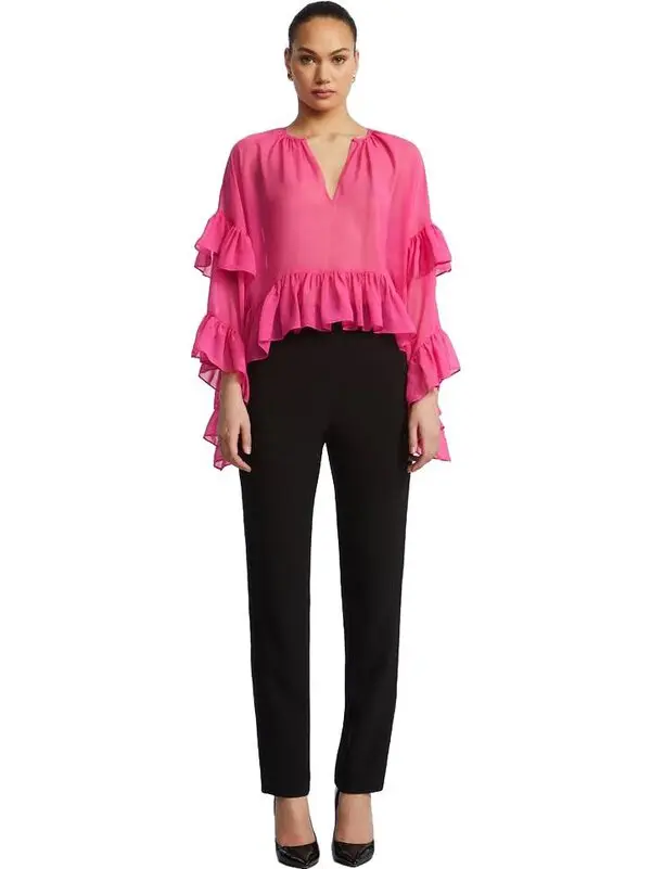 Bcbgmaxazria Ruffle Chiffon Blouse - Fuchsia Purple