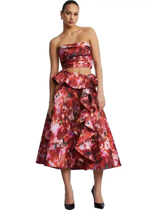Bcbgmaxazria Printed Cascade Midi Skirt - Washed Rose Chili Pepper Print