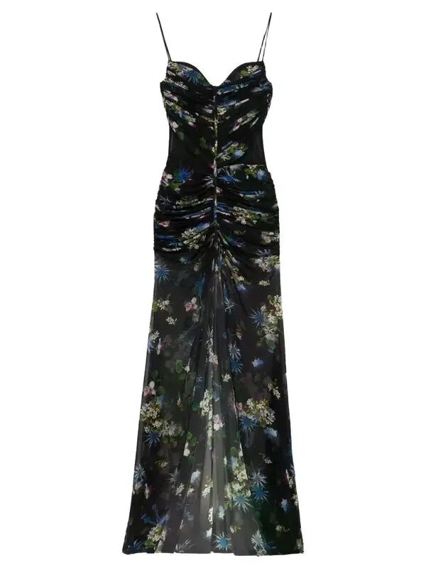Blumarine Floral-print Ruched Maxi Dress - Black