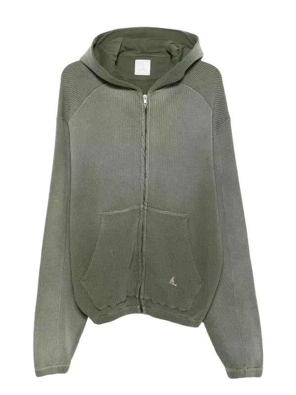 ROA Waffle-texture Zip-up Hoodie - Green