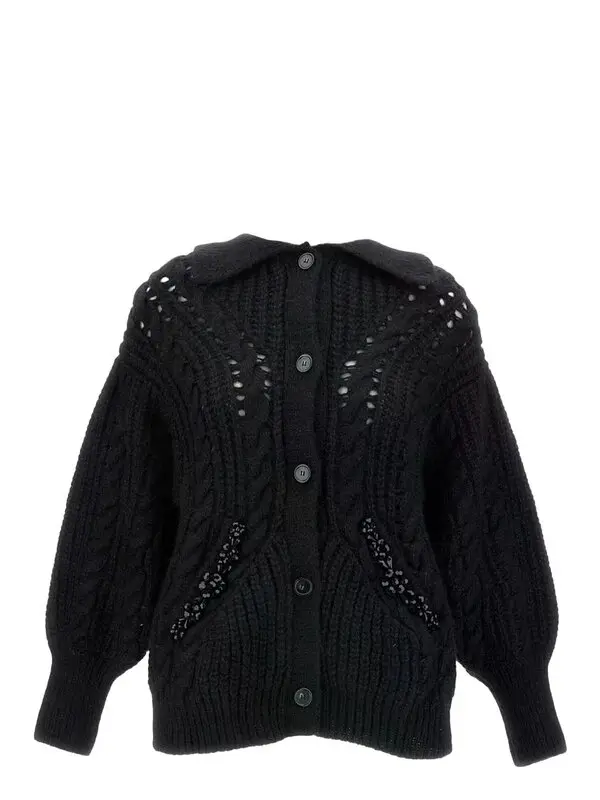 Simone Rocha Cable-knit Embellished Cardigan - Black