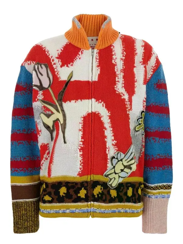 Marni Patchwork Appliqué Cardigan - Red
