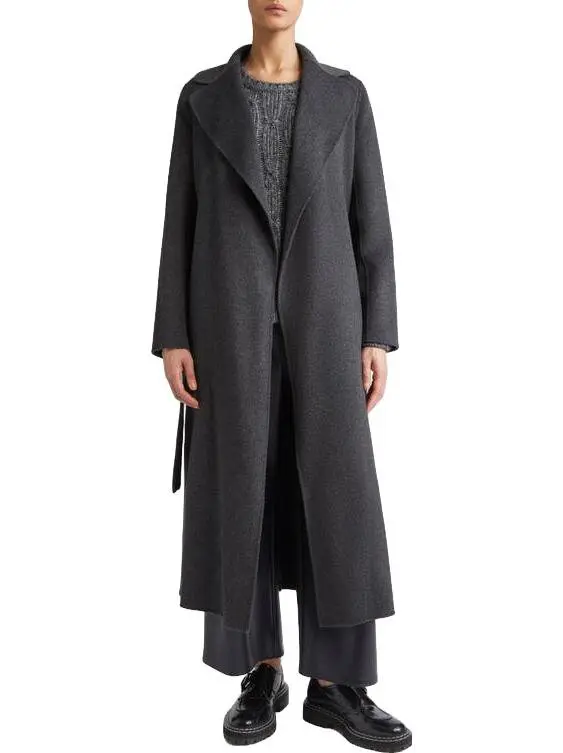 Max Mara Poldo Belted Virgin Wool Long Wrap Coat - Dark Grey