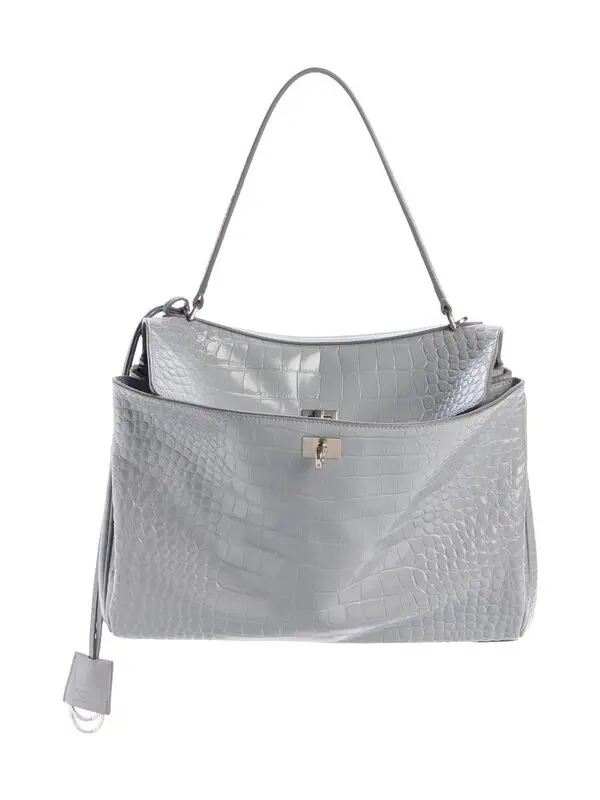 Balenciaga Medium Rodeo Croc-embossed Handbag - 1142 Cloud Grey