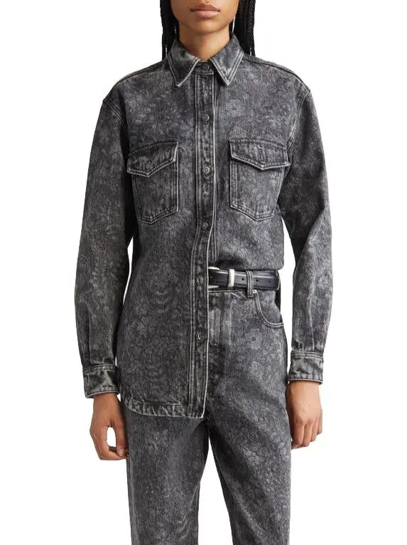 GOLDEN GOOSE Journey Ollie Boyfriend Denim Button-up Shirt - Black Marble