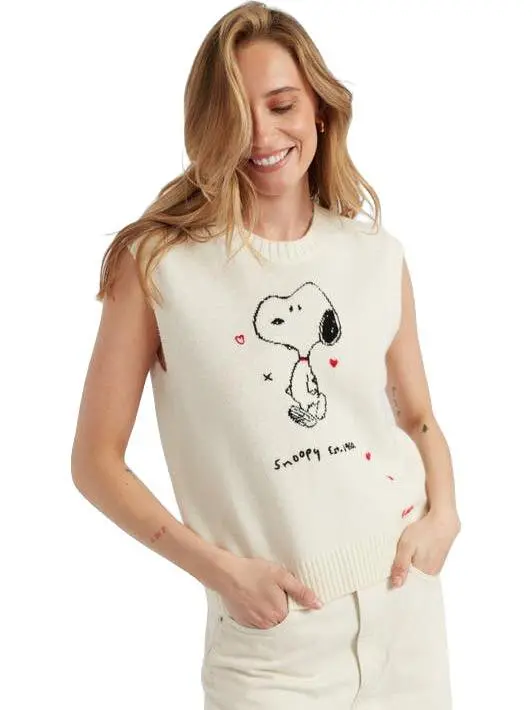 Chinti & Parker Wool Cashmere Snoopy Anniversary Tank - Cream