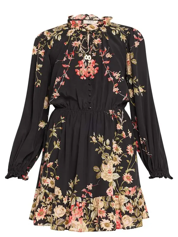 Sea Floral Long-sleeve Mini Dress - Multi