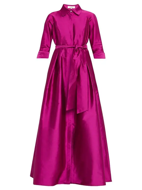 Rickie Freeman For Teri Jon 3/4-sleeve Taffeta Shirt Gown - Berry