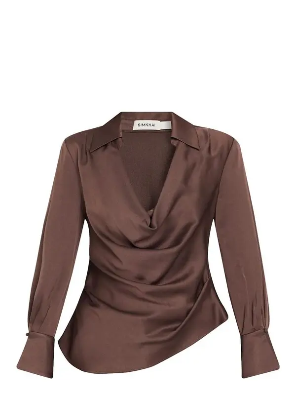 Simkhai Symone Long-sleeve Cowl-neck Top - Chocolate