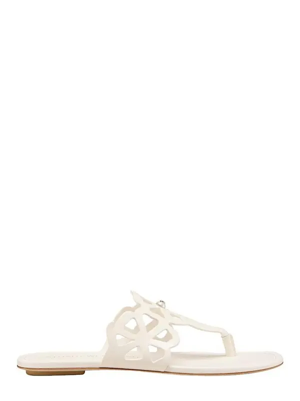 STUART WEITZMAN Jasmine Patent Cutout Thong Sandals - Cream.