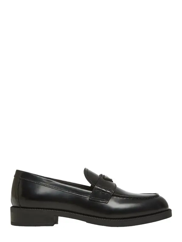 Prada Brushed Leather Loafers With Triangle Logo - Black