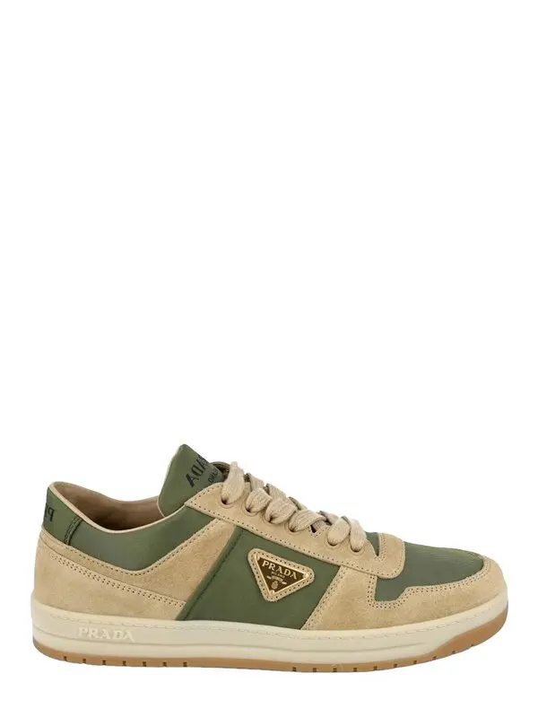 Prada Downtown Leather Low Top Sneakers - Ecru/military