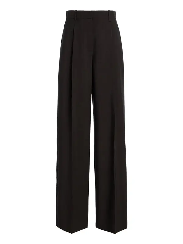 THE ROW Mikkela Pleated Wool Pants - Brown