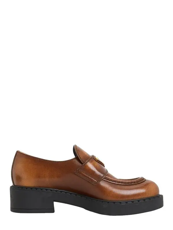Prada Brushed Leather Loafers - Brown