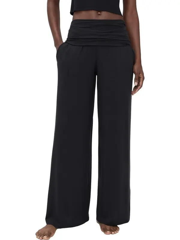Lunya Soft Modal Rib Fold Over Pants - Black