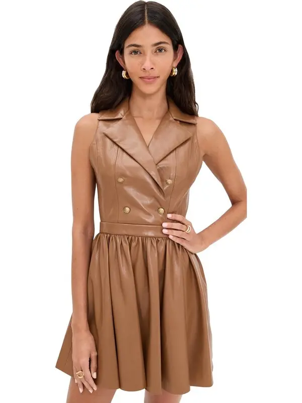 Alice + Olivia Faux Leather Flared Mini Dress - Camel