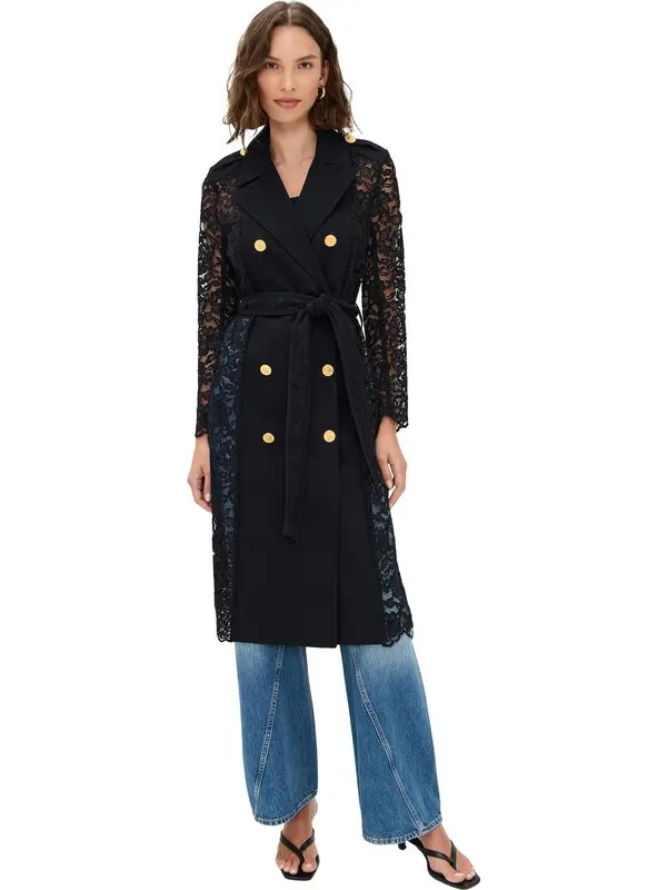 L'Agence Amata Lace Trench Coat - Black