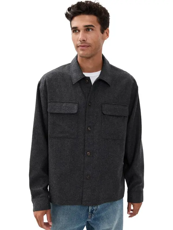 FRAME Wool Overshirt - Grey Melange