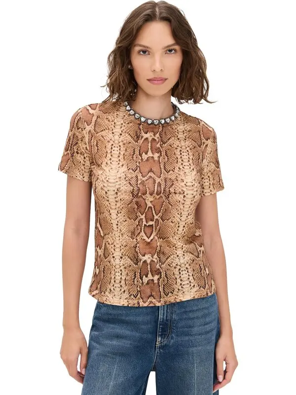 Zimmermann Embellished Snakeskin Tee - Toffee Snake