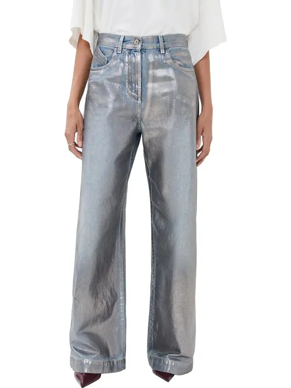 Attico Metallic Denim Jeans - Silver