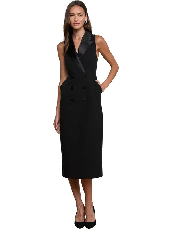L'Agence Catherine Tuxedo Midi Dress - Black