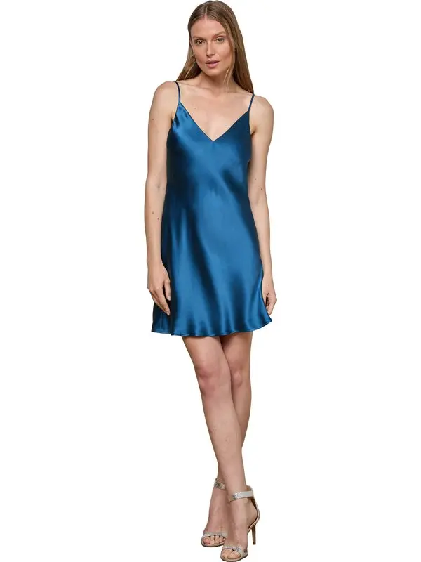 L'Agence Zaria Silk Mini Dress - Stone Blue