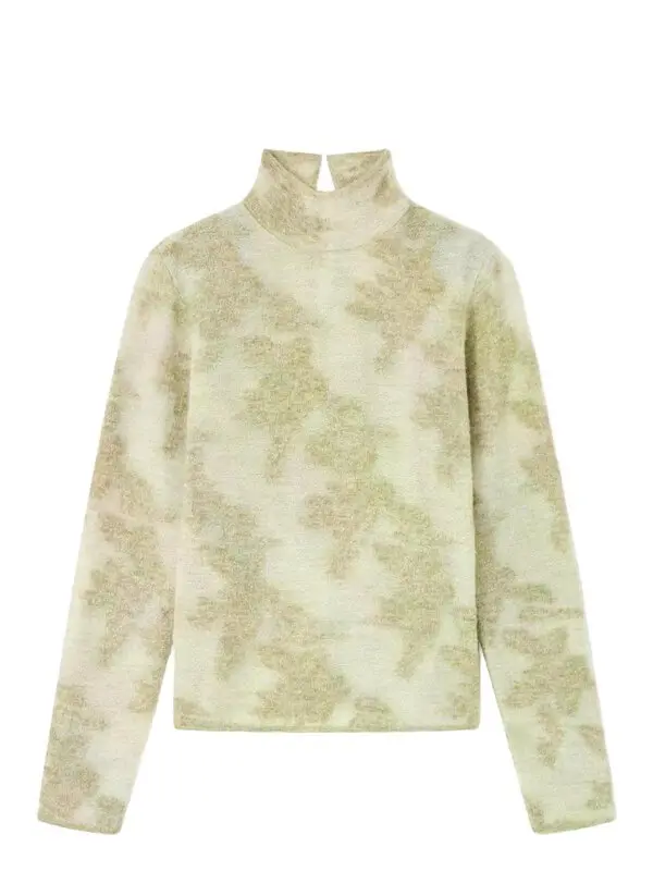 GANNI Flower Jacquard Mockneck Sweater - Green