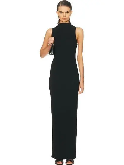Enza Costa Silk Rib Sleeveless Mockneck Fluid Dress - Black