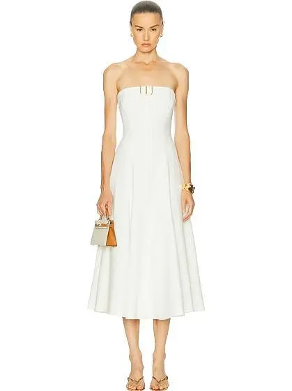 Alexis Pearse Strapless Midi Dress With Gold-tone Buckle Accent - White