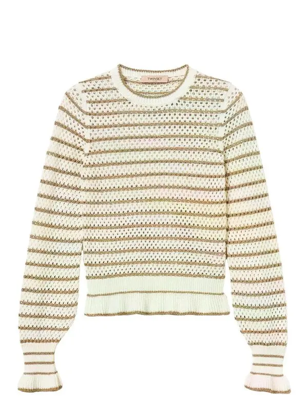 TWINSET Lurex-striped Fishnet Jumper - White