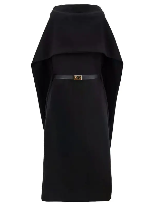 FERRAGAMO Shawl-collar Belted Midi Dress - Black