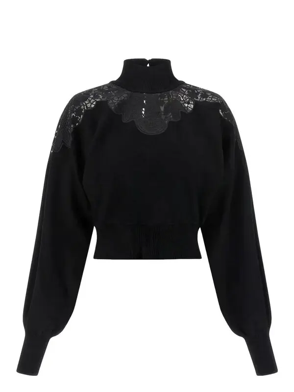 TWINSET Lace Insert High-neck Sweater - Black