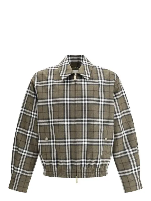 Burberry Check Pattern Wool Harrington Jacket - Green