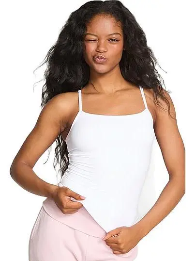 Pink Base Stretch Cami - White,ivory