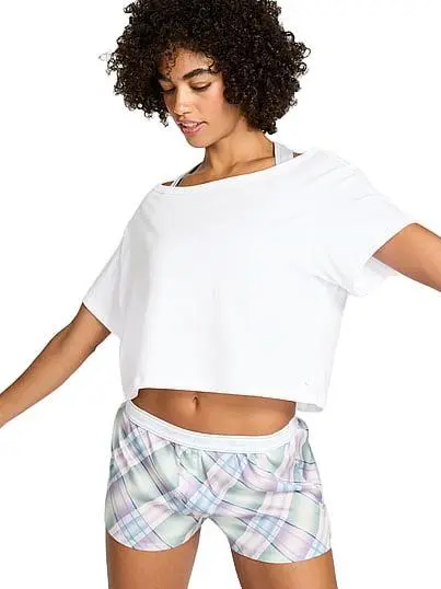 Pink Slouchy Cropped Sleepshirt - White,ivory