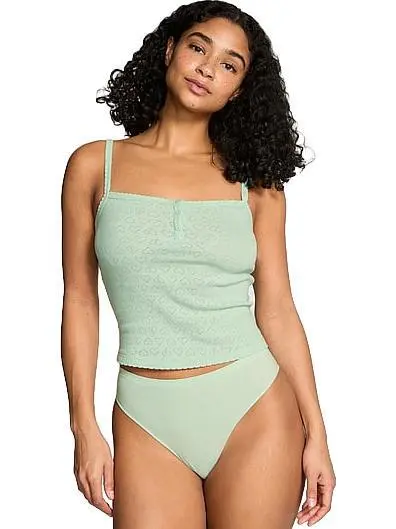 Pink Pointelle Henley Cami - Green