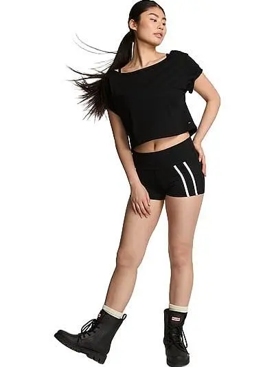 Pink Relay Colorblock Foldover Micro Shorts - Black