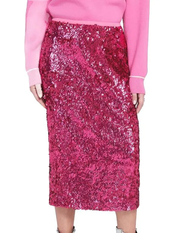 ELLE COLLECTION Sequin Embellished Midi Pencil Skirt - Bright Pink