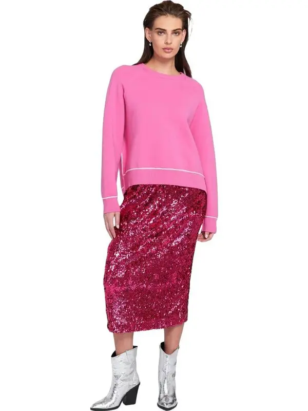 ELLE COLLECTION Knit Pullover With Contrast Trim - Fuchsia
