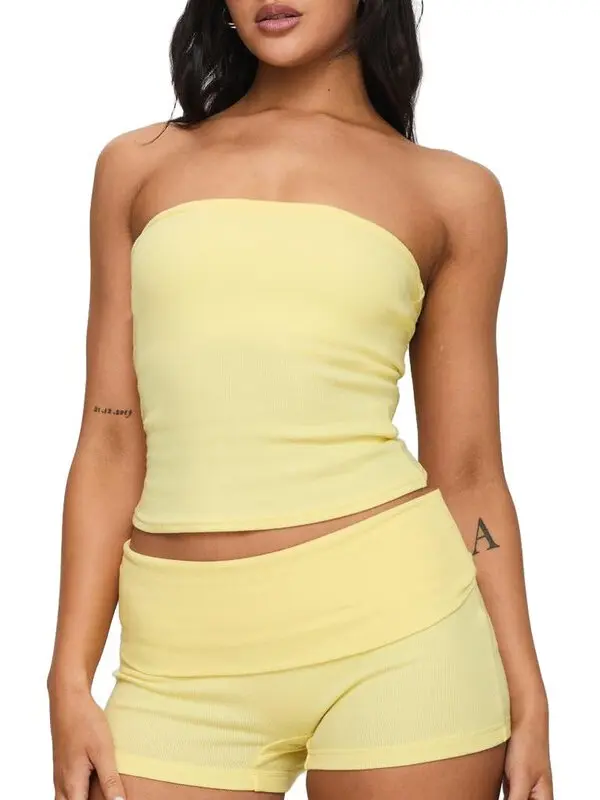 Princess Polly Baseline Strapless Ribbed Top - Yellow