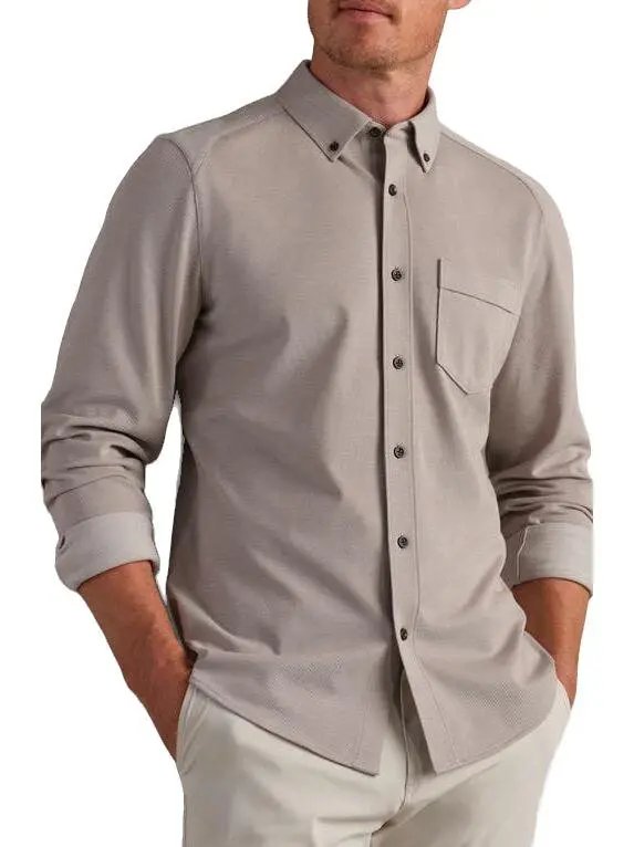 RHONE Effortless Oxford Performance Button-down Shirt - Foggy Taupe Heather