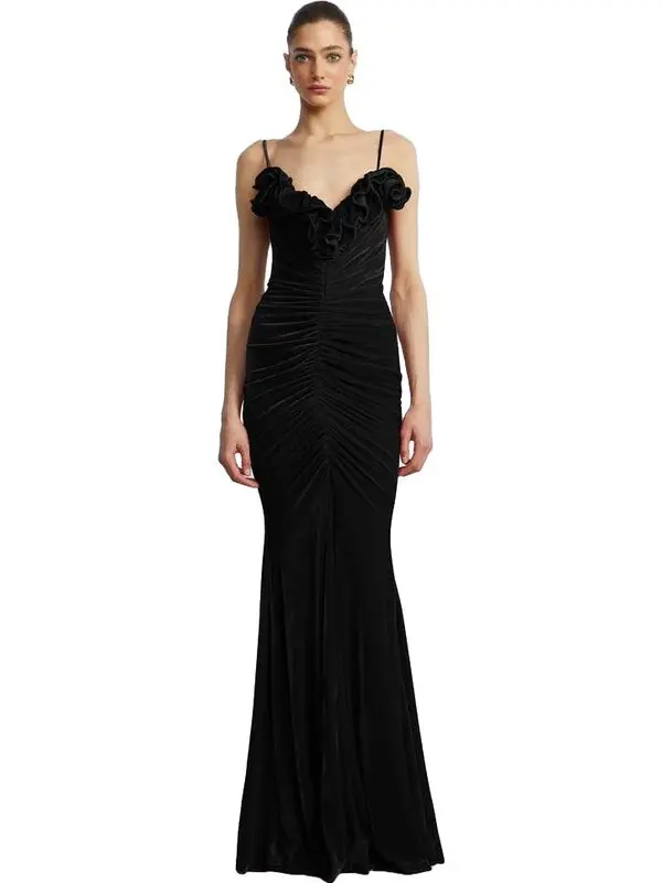 Bcbgmaxazria Ruffle Velvet Gown - Black