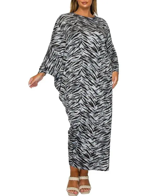 L I V D Mary J Asymmetric Long Sleeve Maxi Dress - Grey Black