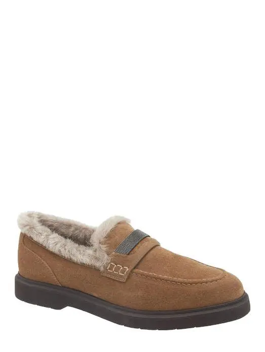 Brunello Cucinelli Monili Trim Shearling Lined Loafer - C7495 Sesamo