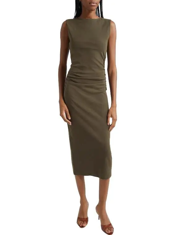 Veronica Beard Charissa Sleeveless Stretch Cotton Midi Dress - Cypress